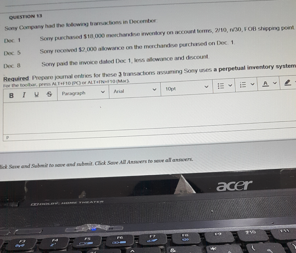 Solved QUESTION 13 Sony Company had the following | Chegg.com
