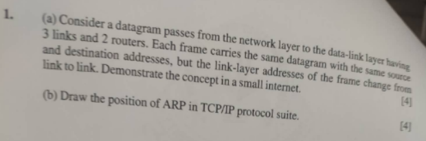 Solved (a) Consider a datagram passes from the network layer | Chegg.com