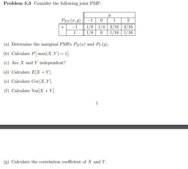 Solved Problem 5.3 Consider the following joint PMF: | Chegg.com