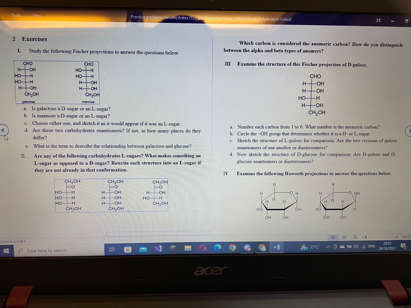 Solved 2 ﻿ExercisesL. ﻿Study the following Fischer | Chegg.com