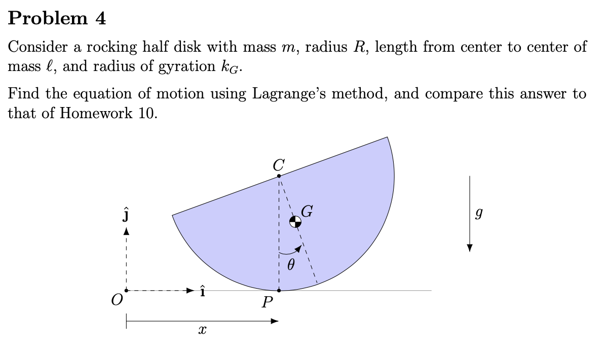 Solved Problem 4 Consider a rocking half disk with mass m, | Chegg.com