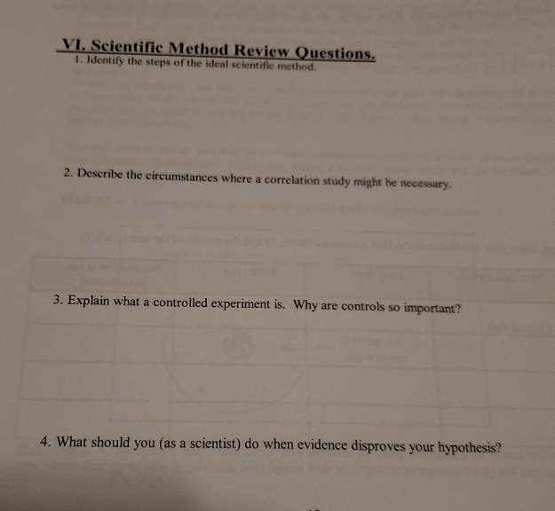 Solved VI. Scientific Method Review Questions. 1. Identify | Chegg.com