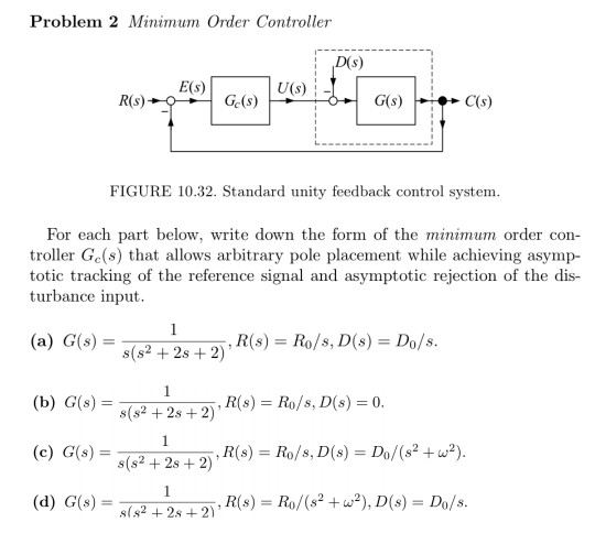 Solved Problem 2 Minimum Order Controller D(S) R(s)=0+ 0 0 6 | Chegg.com