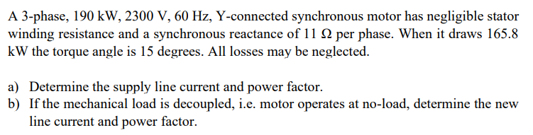 Solved A 3-phase, 190 kW,2300 V,60 Hz,Y-connected | Chegg.com