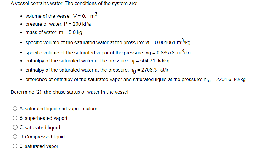 Solved A vessel contains water. The conditions of the system | Chegg.com