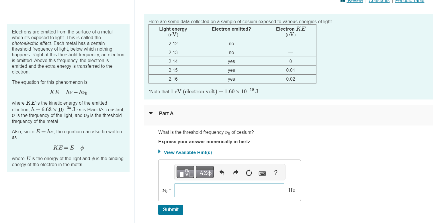 Solved Electrons are emitted from the surface of a metal | Chegg.com