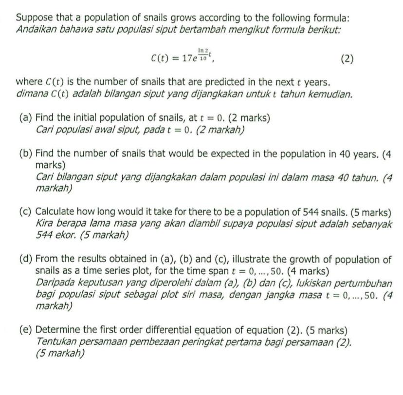 Solved Suppose that a population of snails grows according | Chegg.com