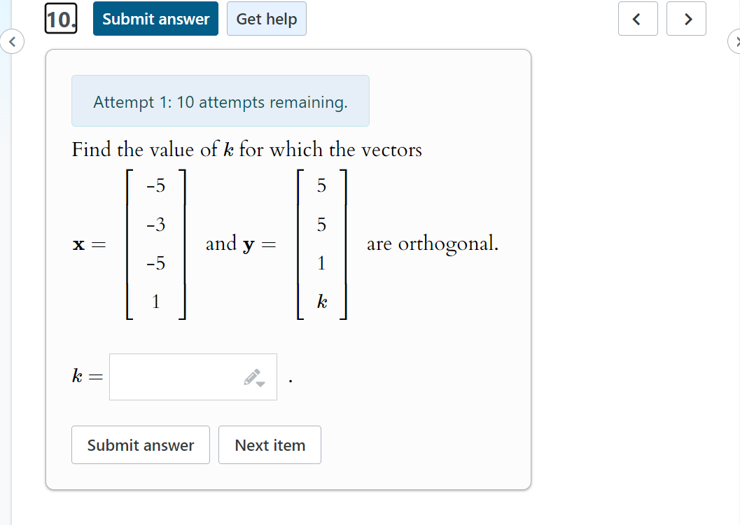 Solved Attempt 1: 10 ﻿attempts remaining.Find the value of k | Chegg.com