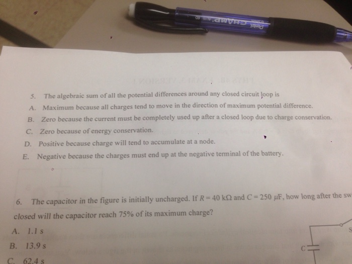 Solved The algebraic sum of all the potential differences | Chegg.com