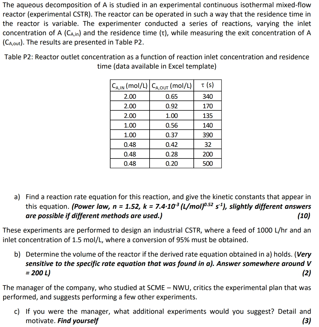 Solved The aqueous decomposition of A ﻿is studied in an | Chegg.com