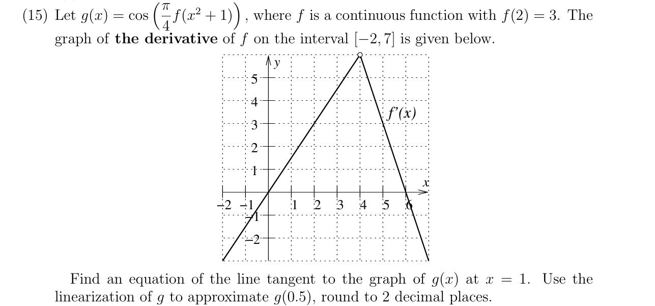 Solved 15) Let g(x)=cos(4πf(x2+1)), where f is a continuous | Chegg.com