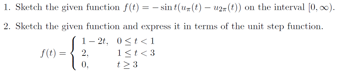 Solved 1 Sketch The Given Function F T −sint Uπ T −u2π T