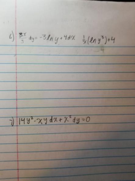 Solved 6) 37 dy=-3lny + 4 dx = len y ) +4 7 149²-xy dx + | Chegg.com