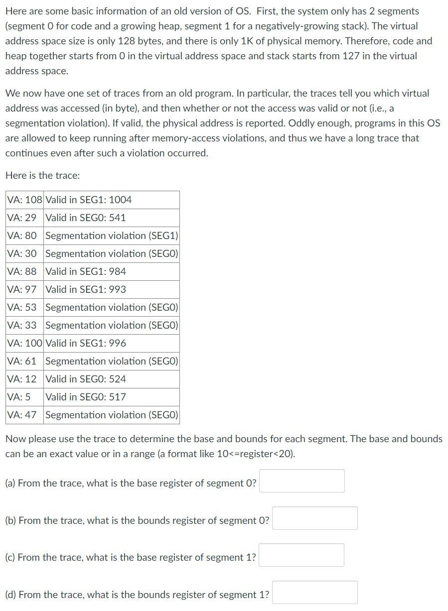 Solved Here are some basic information of an old version of | Chegg.com