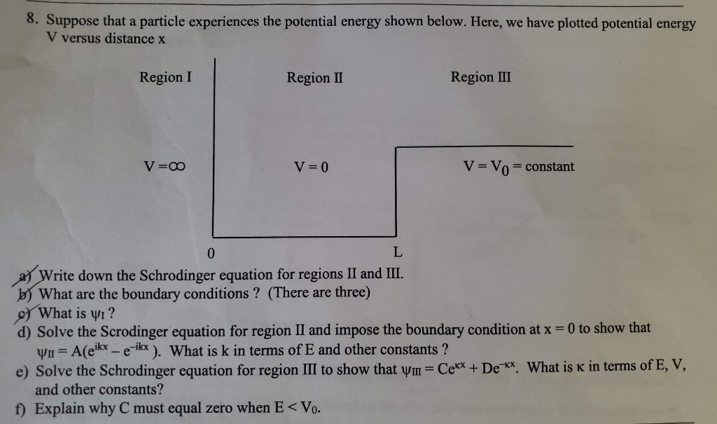 Solved 8. Suppose that a particle experiences the potential | Chegg.com