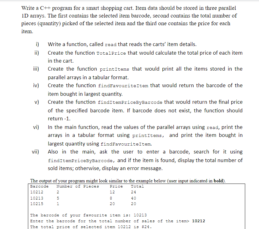 Solved Write a C++ program for a smart shopping cart. Item | Chegg.com