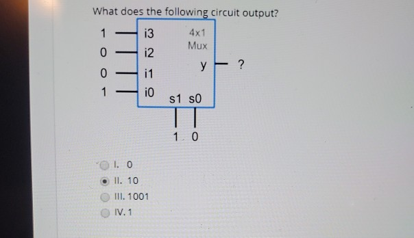 Solved What does the following circuit output? 4x1 Mux у io | Chegg.com