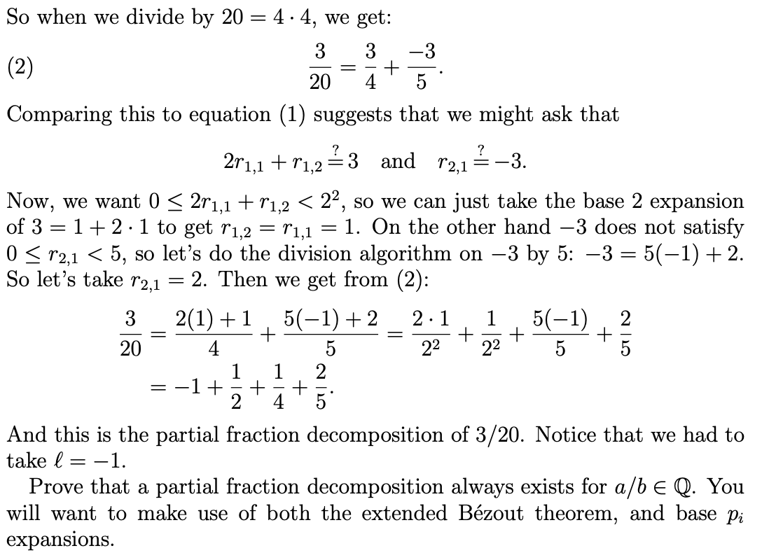 Solved Question 2 (Partial fractions for integers). Let | Chegg.com