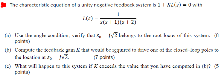 Solved The characteristic equation of a unity negative | Chegg.com