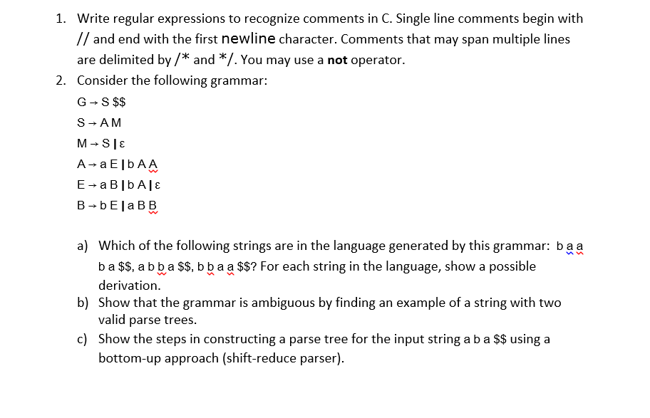 Solved 1. Write regular expressions to recognize comments in | Chegg.com