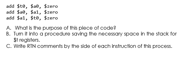 Solved add $t0, $a0, $zero add $a0, $al, $zero add $a1, $t0, | Chegg.com