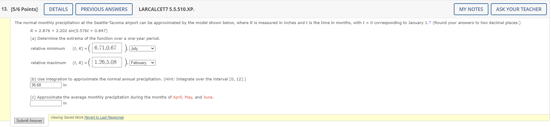 Solved 13. [576 Points] DETAILS PREVIOUS ANSWERS LARCALCET7 | Chegg.com