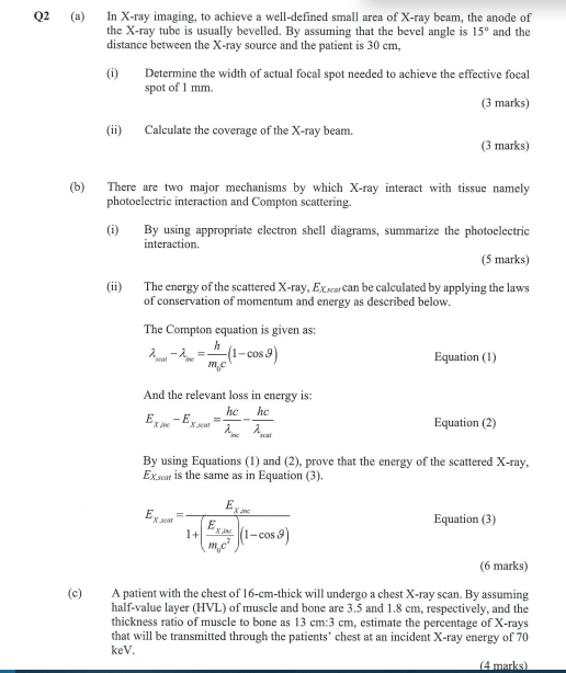 Solved (a) In X-ray imaging, to achieve a well-defined small | Chegg.com