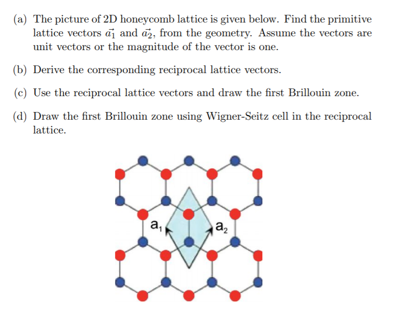 Solved (a) The picture of 2D honeycomb lattice is given | Chegg.com