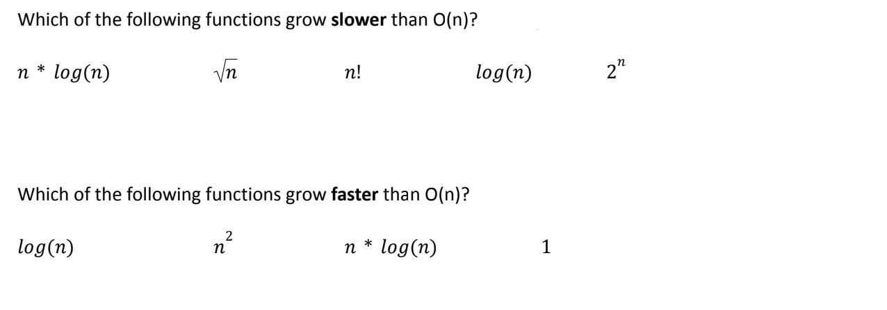 Solved Which of the following functions grow slower than | Chegg.com
