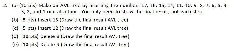 Solved 2. (a) (10 pts) Make an AVL tree by inserting the | Chegg.com
