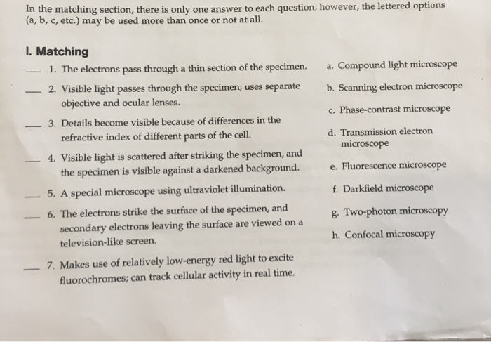 Solved In the matching section, there is only one answer to | Chegg.com