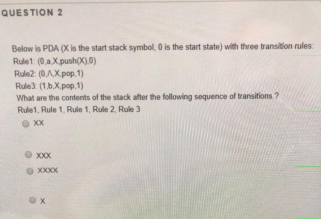 Solved QUESTION 2 Below is PDA (X is the start stack symbol, | Chegg.com