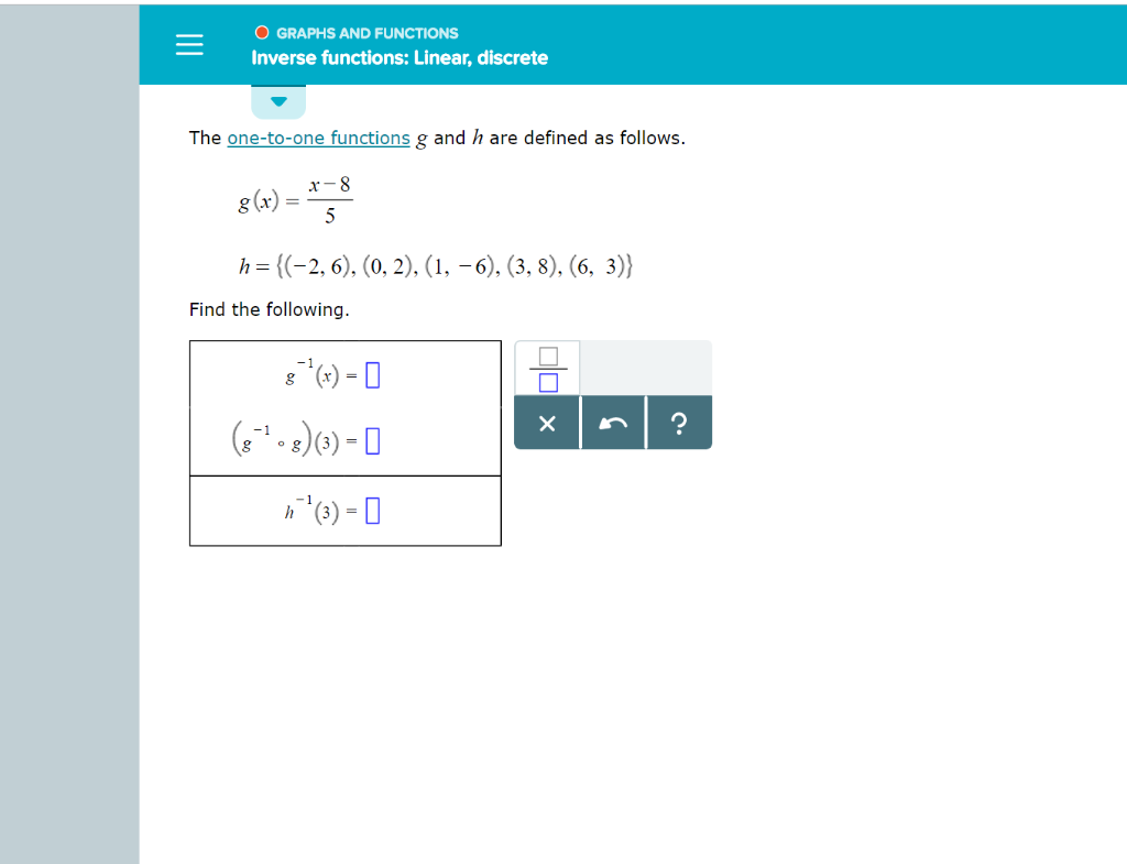 Solved O GRAPHS AND FUNCTIONS Inverse functions: Linear, | Chegg.com