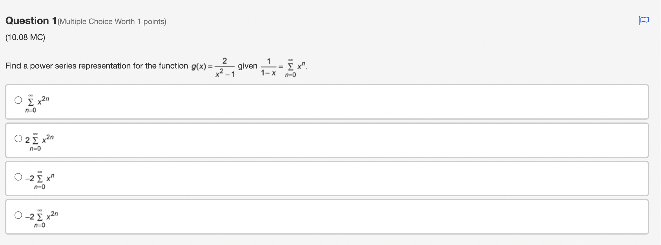 Solved Question 1 (Multiple Choice Worth 1 points) D. (10.08 | Chegg.com