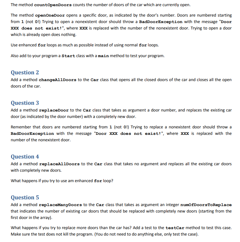 Solved Question 1 Create a class Door with the following UML | Chegg.com