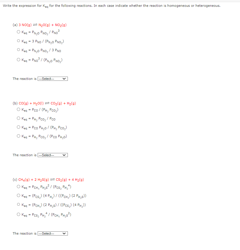 Solved (a) 3NO(g)⇌N2O(g)+NO2(g)Keq=PN2OPNO2/PNO3 | Chegg.com