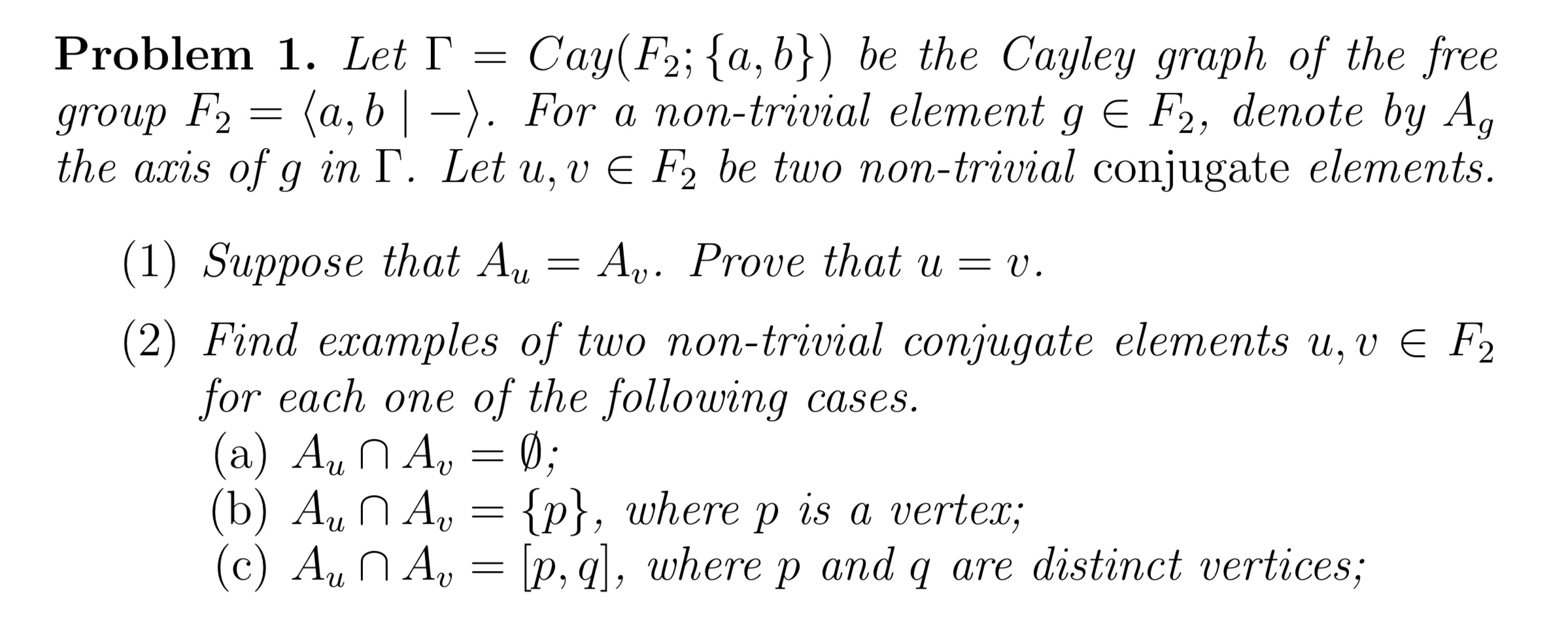 Problem 1. Let I = Cay(F2; {a,b}) be the Cayley graph | Chegg.com