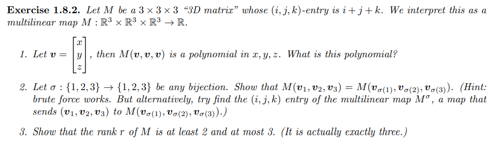 Solved Exercise 1.8.2. Let M be a 3 x 3 x 3 "3D matrix" | Chegg.com