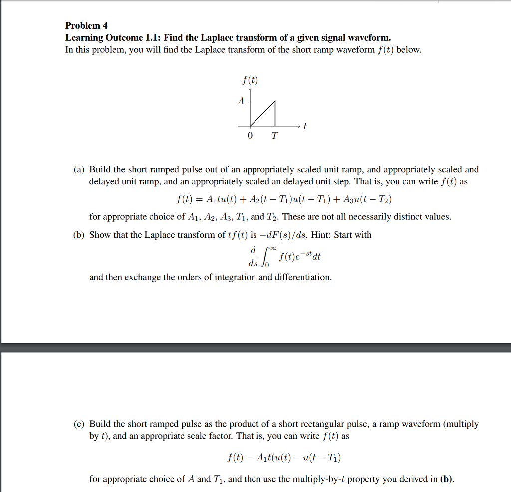 Solved Problem 4 Learning Outcome 1.1: Find the Laplace | Chegg.com