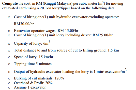 Solved Compute the cost, in RM (Ringgit Malaysia) per cubic | Chegg.com