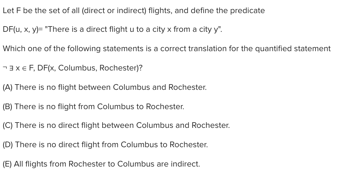 Solved Let F be the set of all (direct or indirect) flights, | Chegg.com