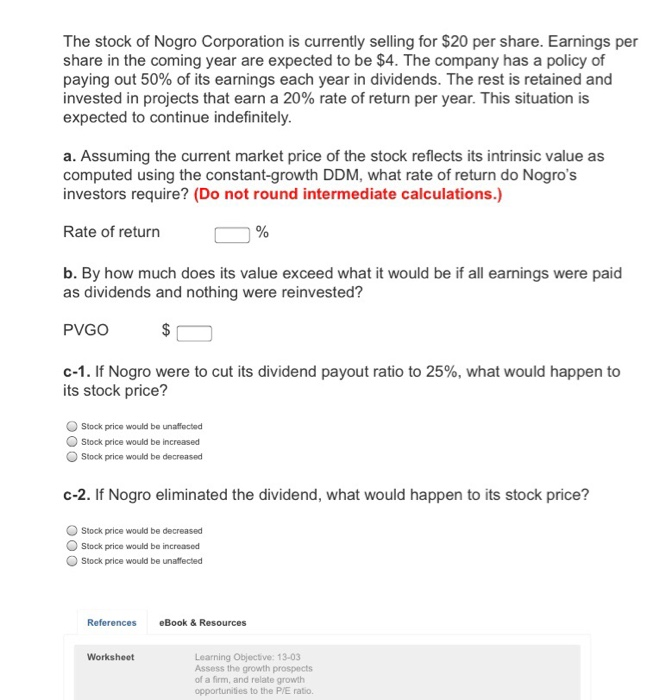 Solved The stock of Nogro Corporation is currently selling | Chegg.com