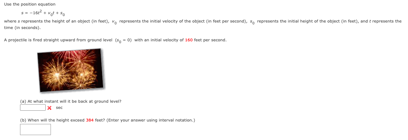 Solved Use the position equation s = -16t+ vot + 50 where s | Chegg.com