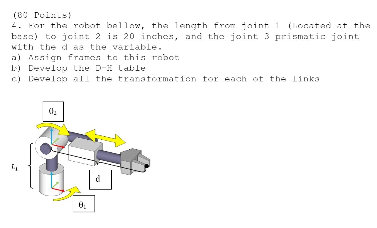 Solved (80 Points) 4. For the robot bellow, the length from | Chegg.com
