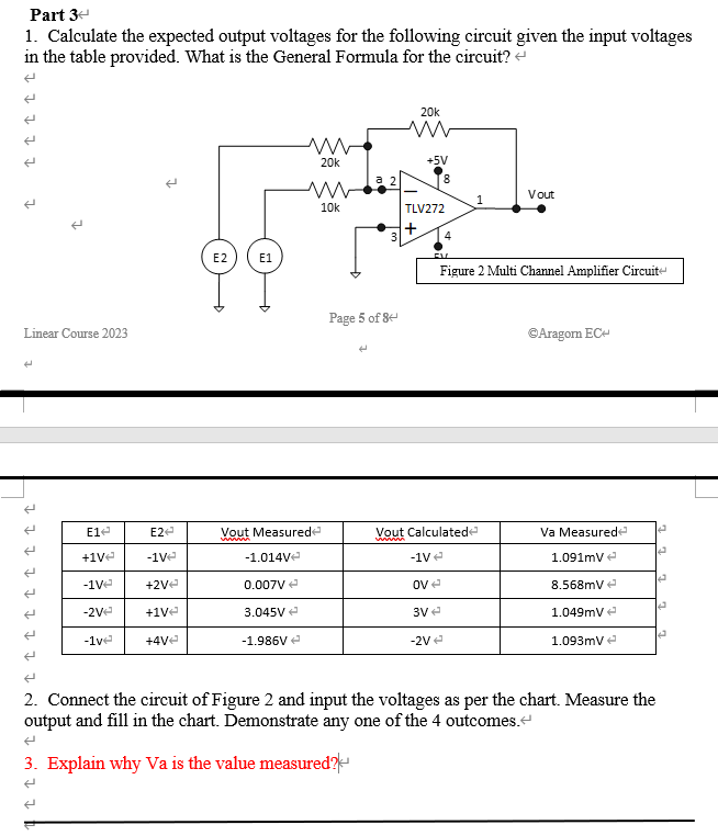 Solved 1. Calculate the expected output voltages for the | Chegg.com