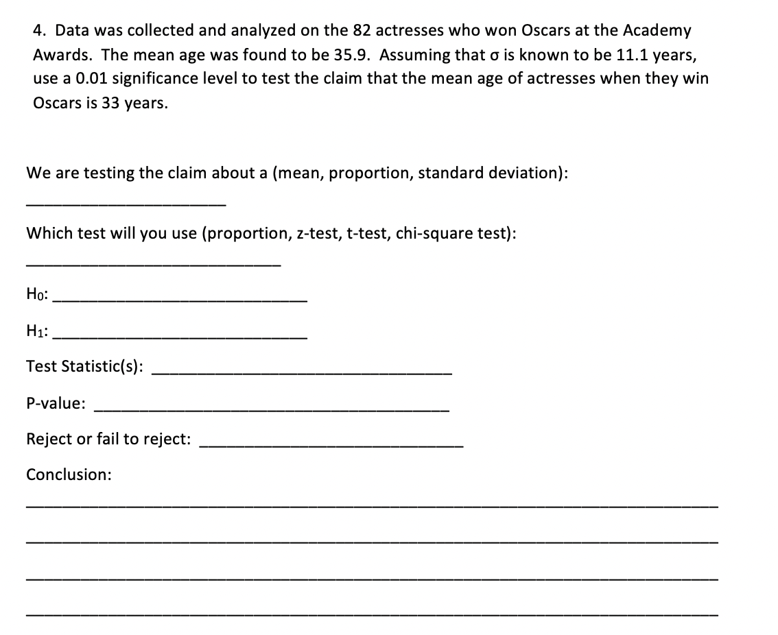 Solved 4. Data was collected and analyzed on the 82 | Chegg.com