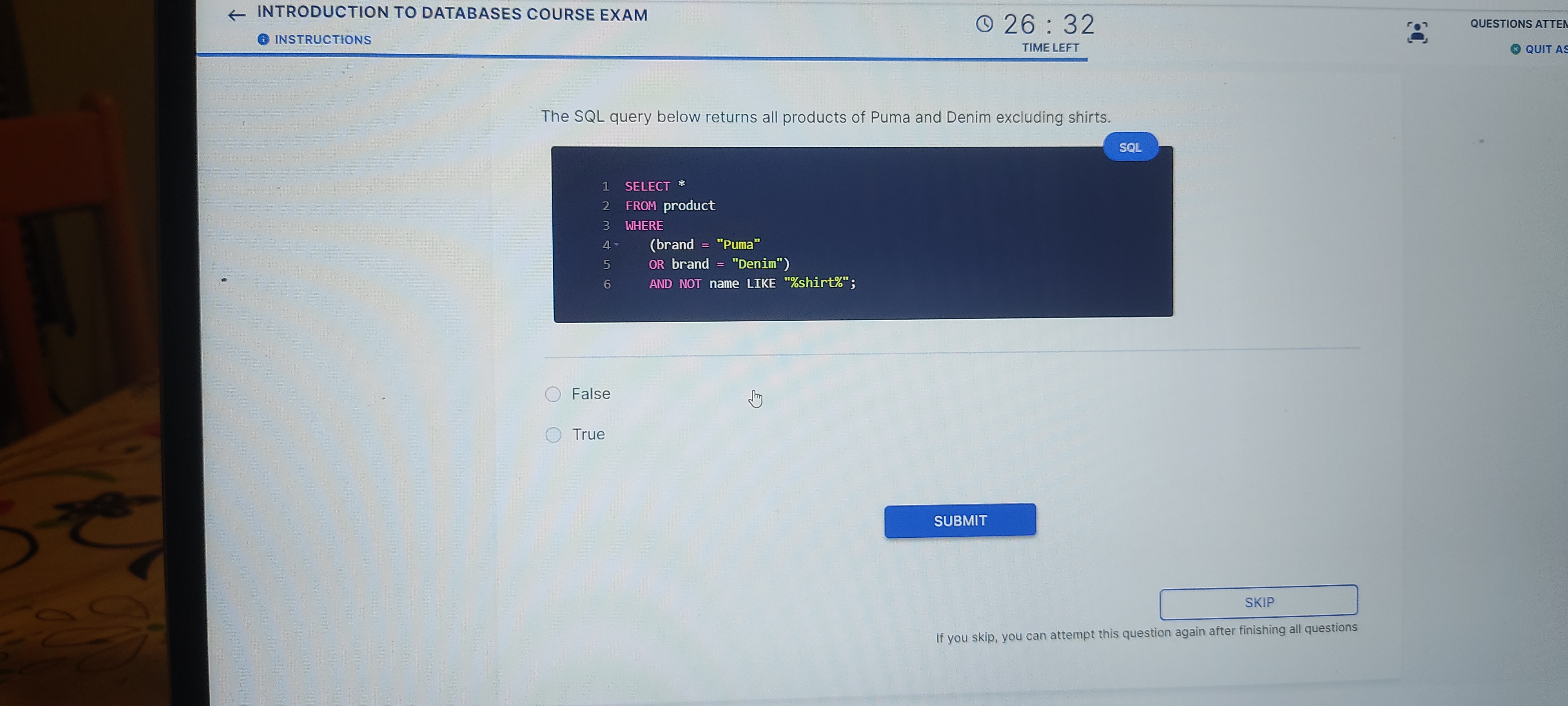 Solved The SQL query below returns all products of Puma and | Chegg.com