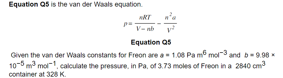 Solved Equation \\( \\mathbf{Q 5} \\) is the van der Waals | Chegg.com