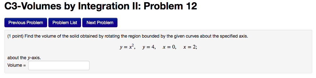 Solved C3-Volumes by Integration ll: Problem 12 Previous | Chegg.com