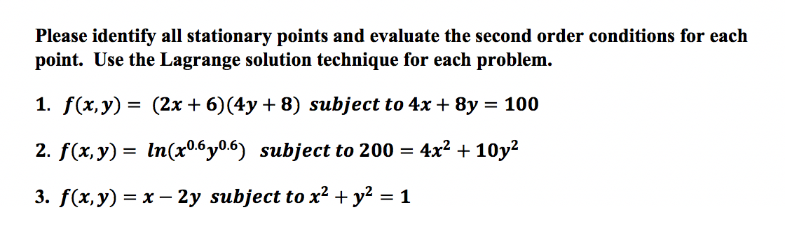 Solved Please identify all stationary points and evaluate | Chegg.com